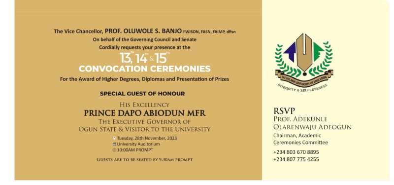 Invitation: 13th, 14th & 15th Convocation Ceremonies – Tai Solarin ...
